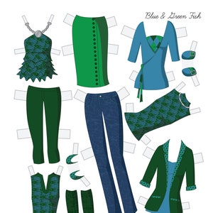 Build Your Own Set Instant Download Paper Doll Wardrobe Blue and Green ...