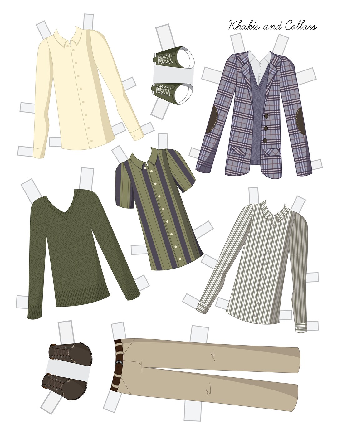 Build Your Own Set Instant Download Male Paper Doll Wardrobe Khakis and ...