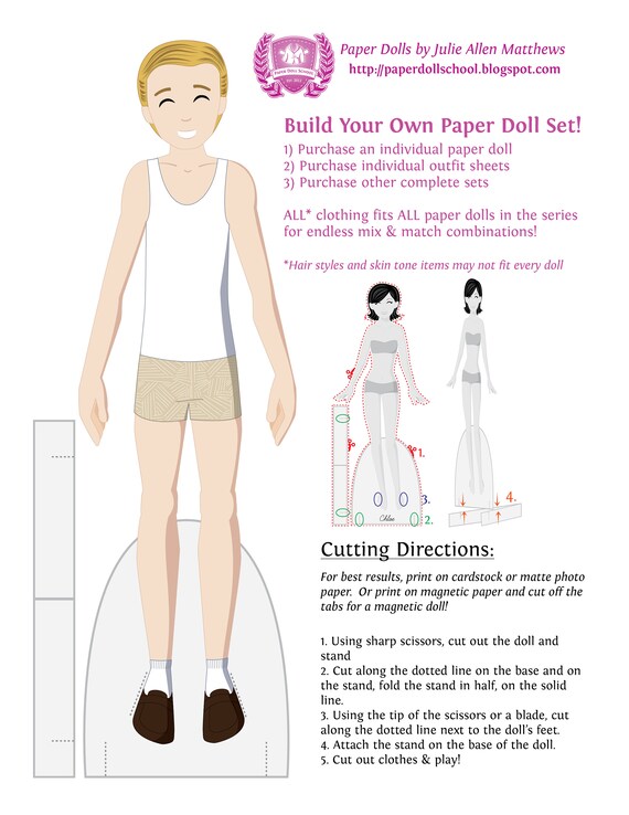 Build Your Own Set Instant Download Paper Doll Male Light | Etsy