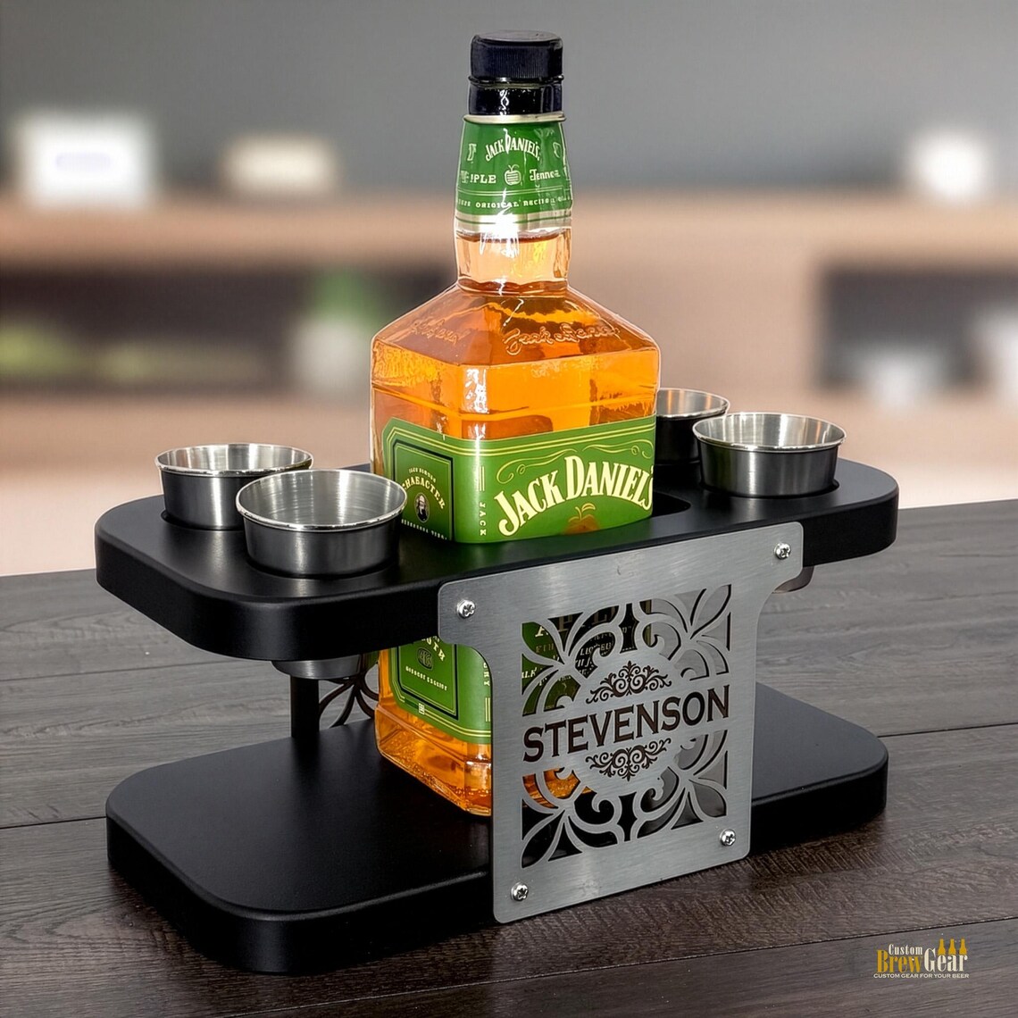 Personalized Whiskey or Tequila Bottle & Shot Glass Stand - Etsy