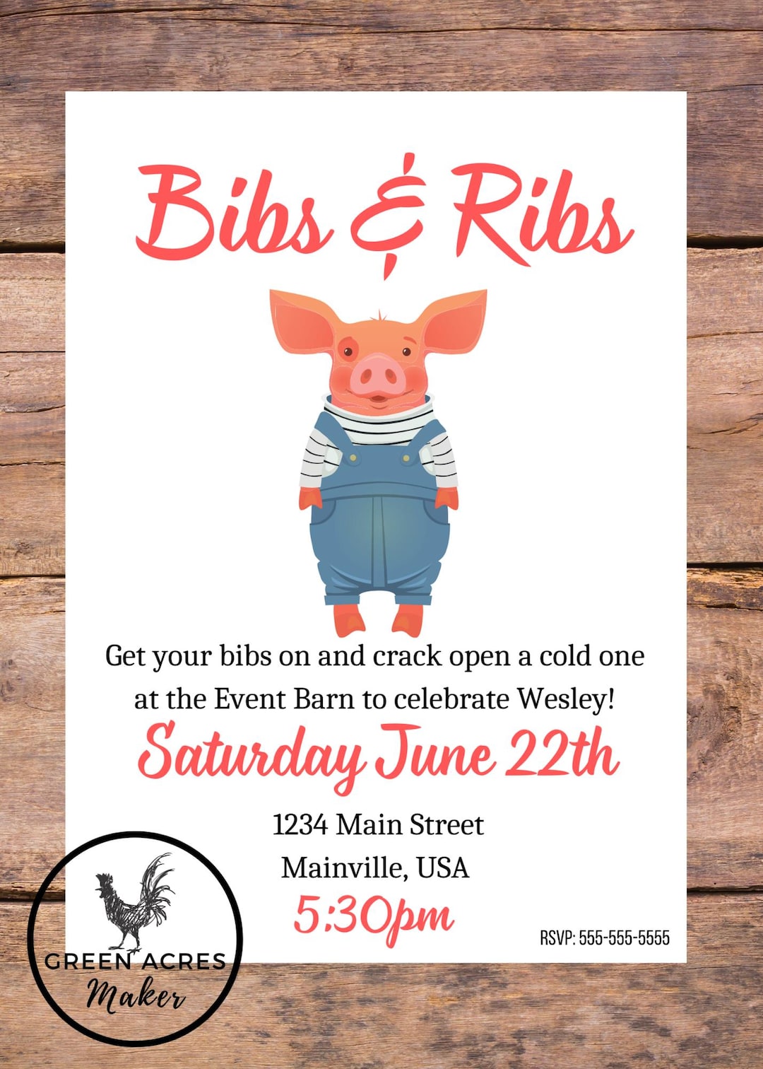 Customizable Bibs & Ribs Summer Party Invitation Template - Canva ...