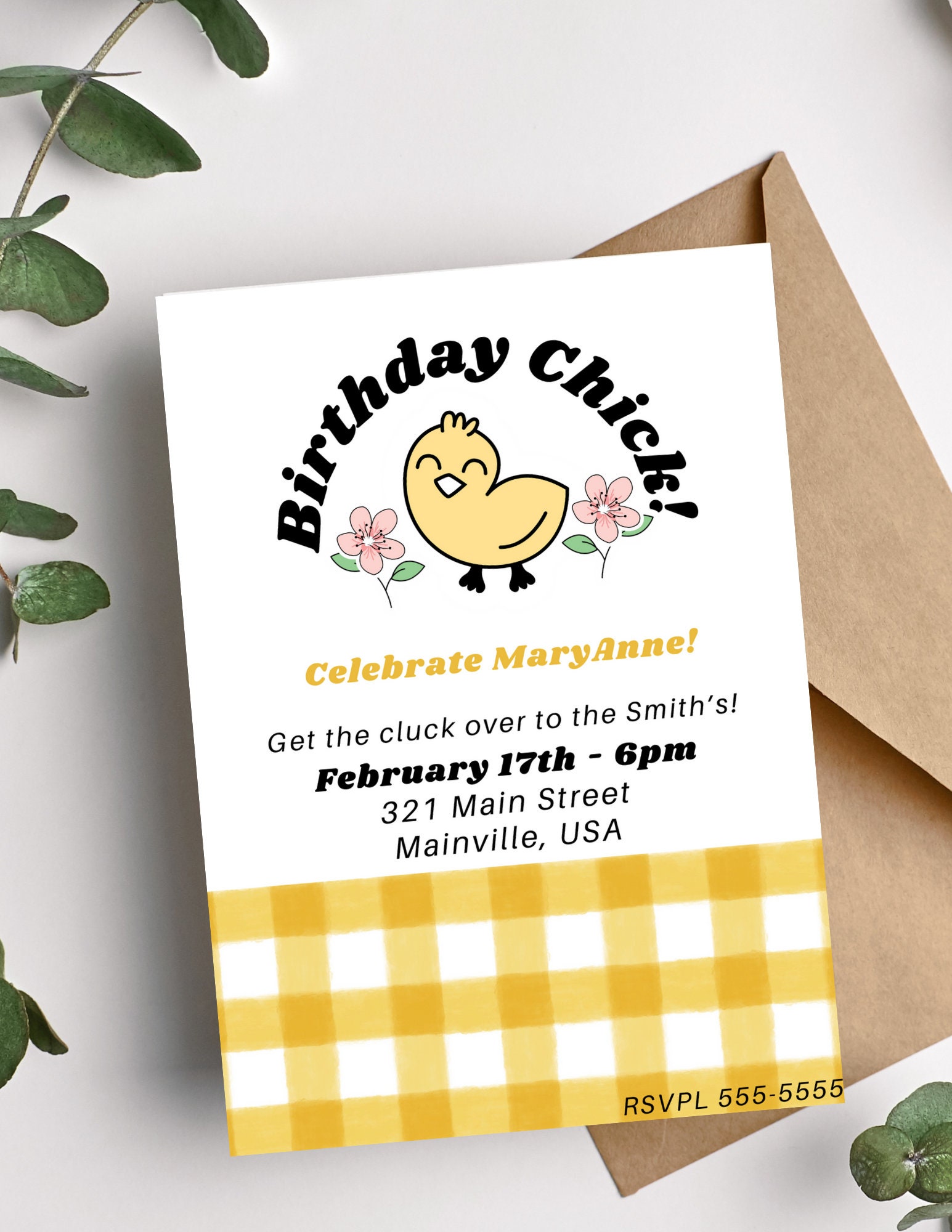 Customizable Birthday Chick Invite - Canva Template - Customize for ...