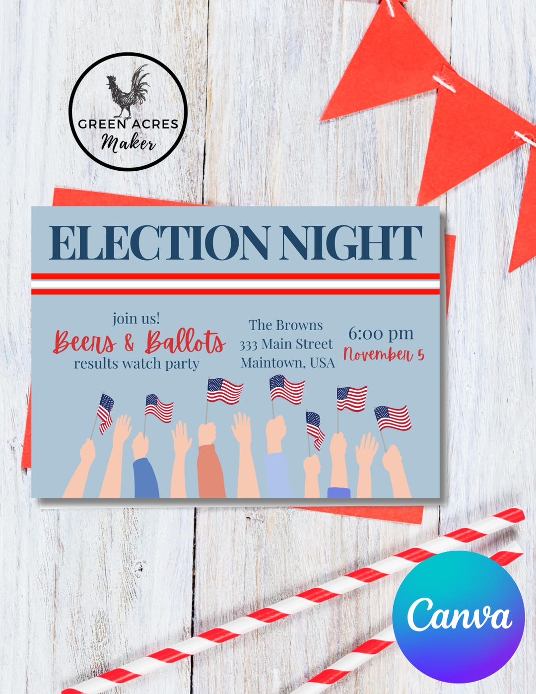 Customizable Election Night Invitation - VOTE! Customize This ...