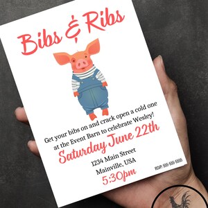 Customizable Bibs & Ribs Summer Party Invitation Template - Canva ...