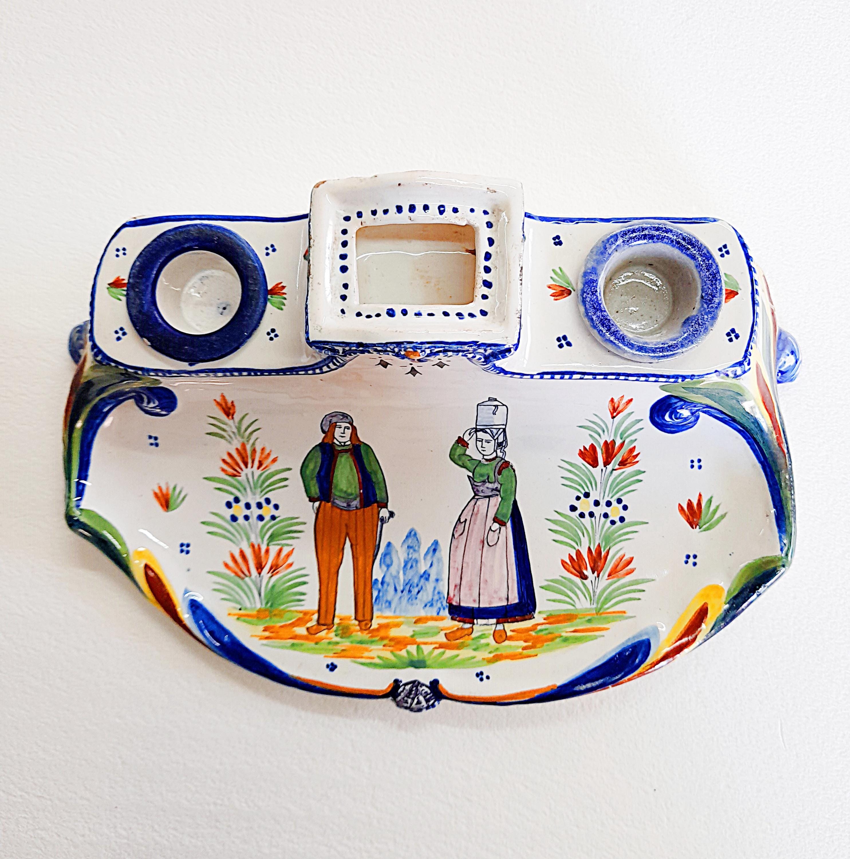 Henriot Quimper Ink Well Set, With Pen Tray, French Faience, Circa 1922 ...