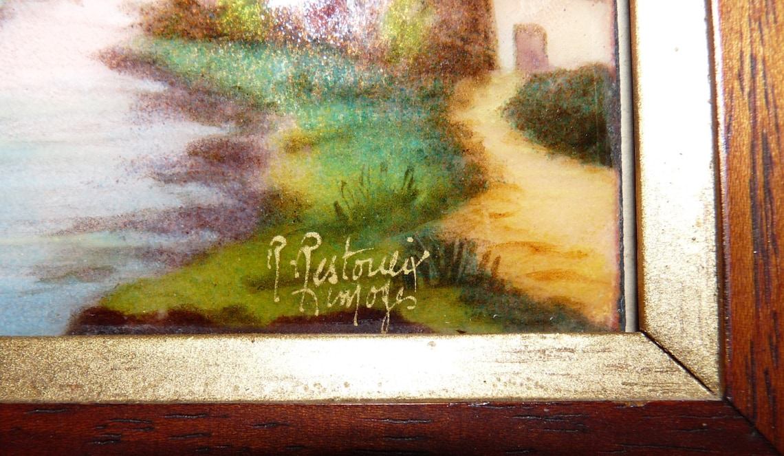 Limoges Enamel Plaque by R Restoueix Depicting Limousin Country Scene ...