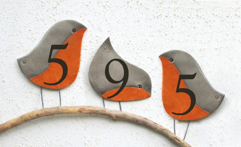 The Robin House Number Plaque Custom Number Plaque Bird - Etsy Canada