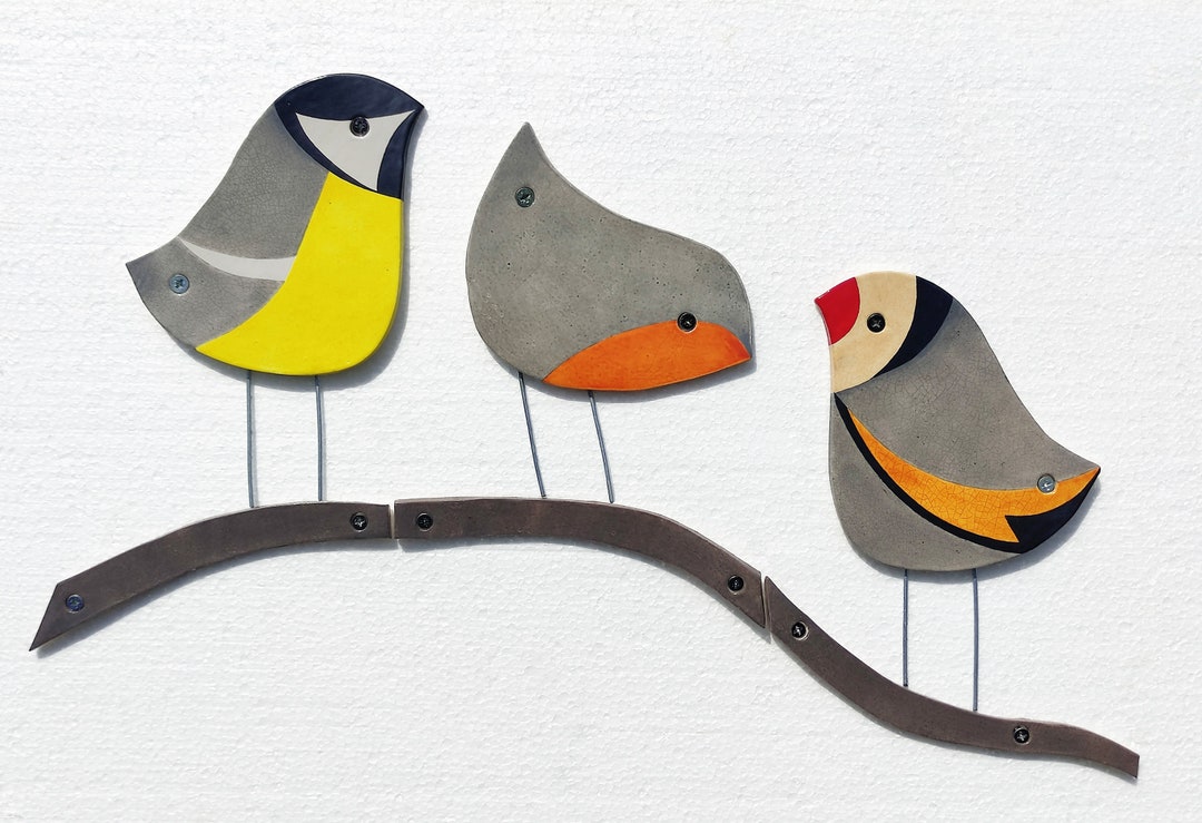 Songbirds Wall Decor, Wall Art, Ceramic Perching Birds, Outdoor Wall ...