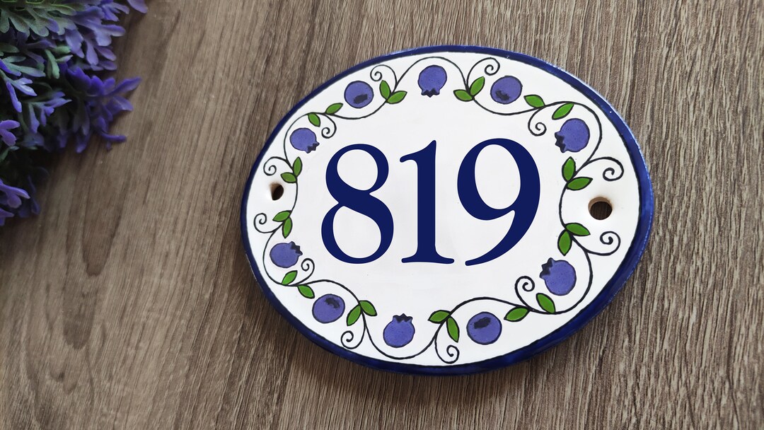 Custom Address Sign With Blueberries, Oval Numbers Plaque, Address ...