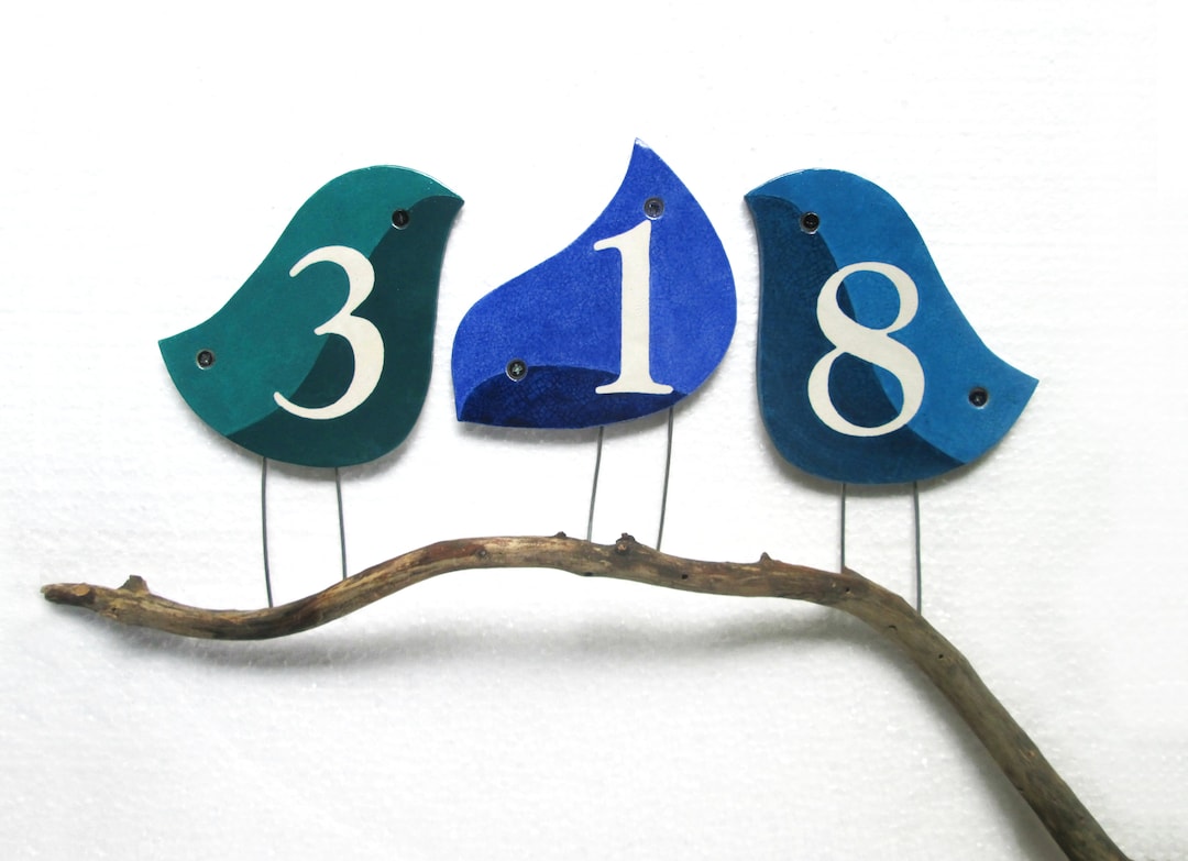 Custom House Numbers Blue Birds, Ceramic House Numbers, Outdoor House ...