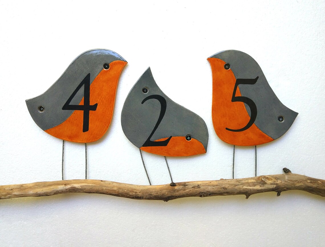 Custom House Numbers Blue Birds Ceramic House Numbers | Etsy