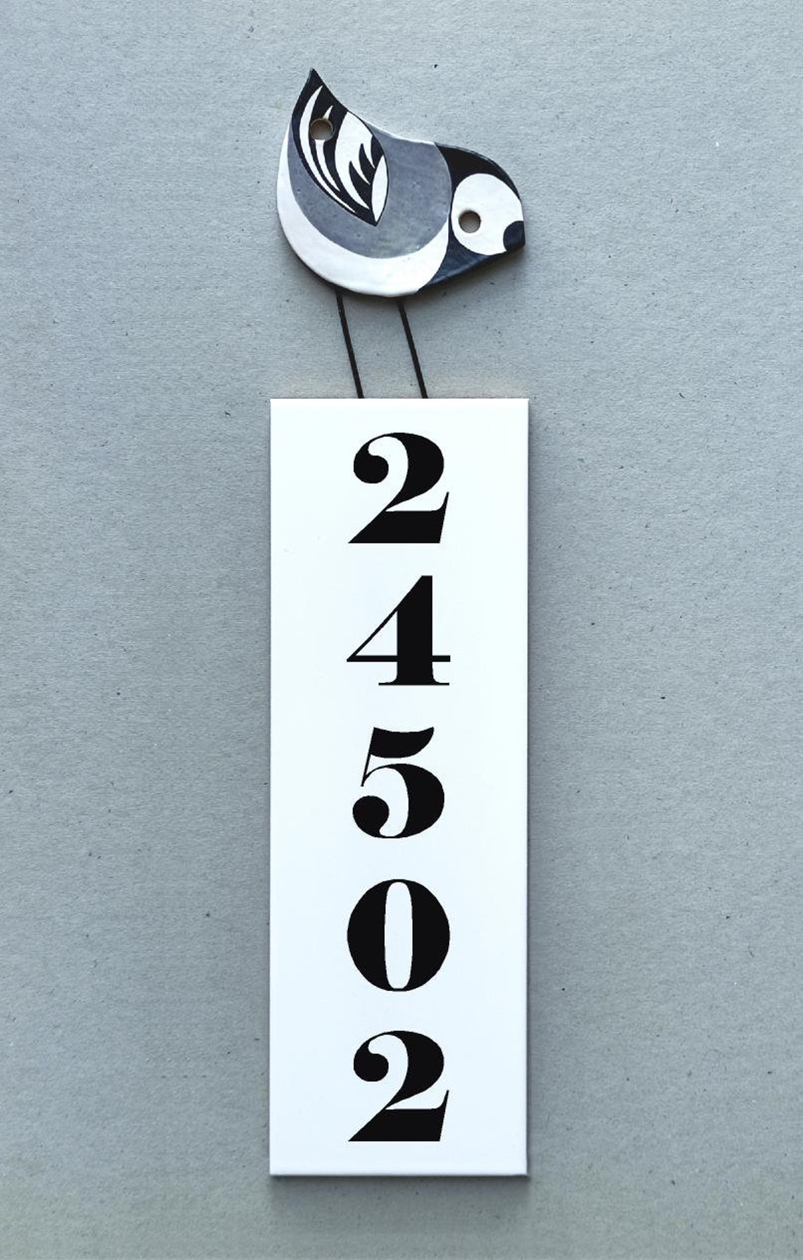 Custom Vertical Sign With Bird, Vertical House Numbers, Ceramic ...