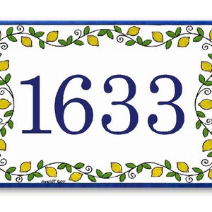 Custom Numbers Sign, Ceramic House Plaque With Lemons, Personalized ...