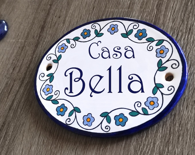 Custom Ceramic House Name Sign - Hand Painted Cottagecore Roses Garden ...