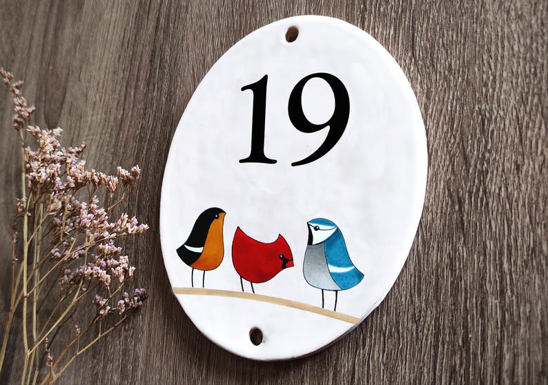 Custom House Sign With Songbirds, Ceramic Name Sign, Personalized House ...