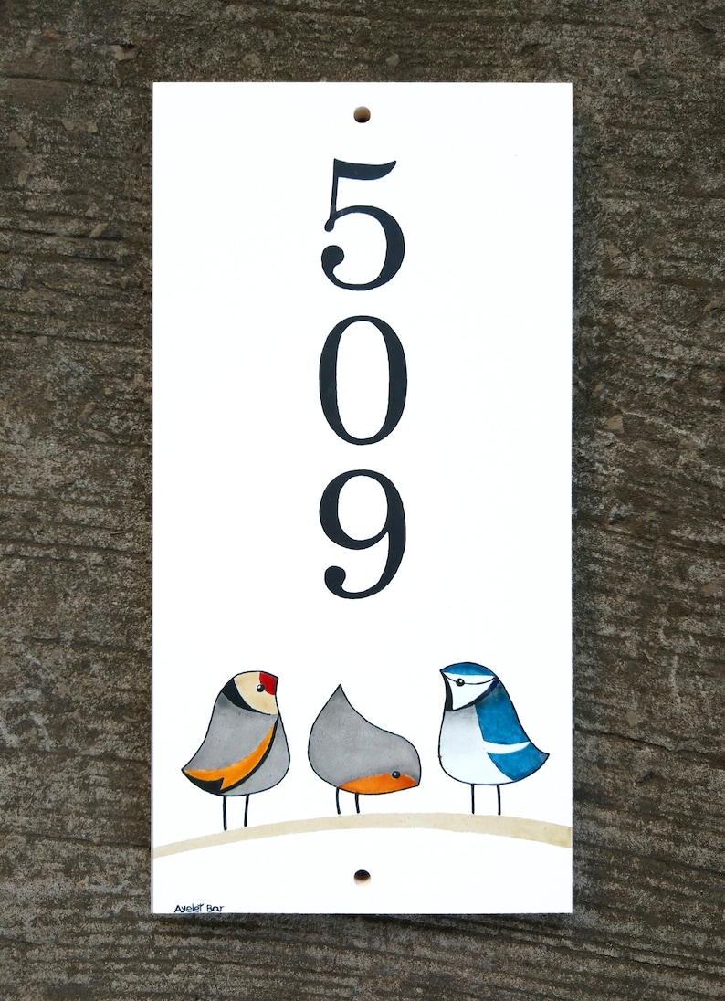 House Numbers Sign, Custom Vertical Sign, Address Sign With Birds ...