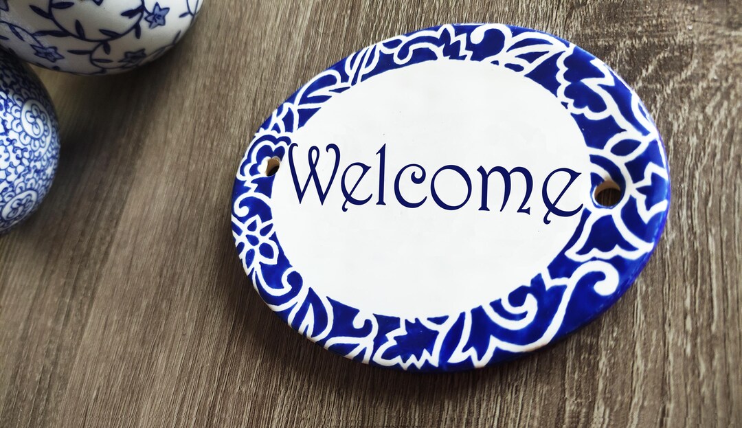 Ceramic Welcome Sign, Oval Door Decor, Custom Home Sign, Housewarming ...
