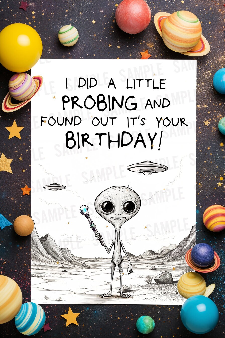 Alien Birthday Card | DIY Print and Cut at Home Gift | Funny UFO Grays ...