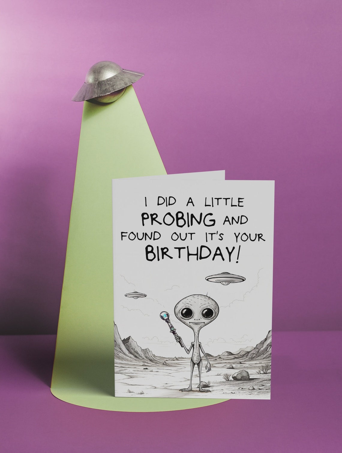 Alien Birthday Card | DIY Print and Cut at Home Gift | Funny UFO Grays ...