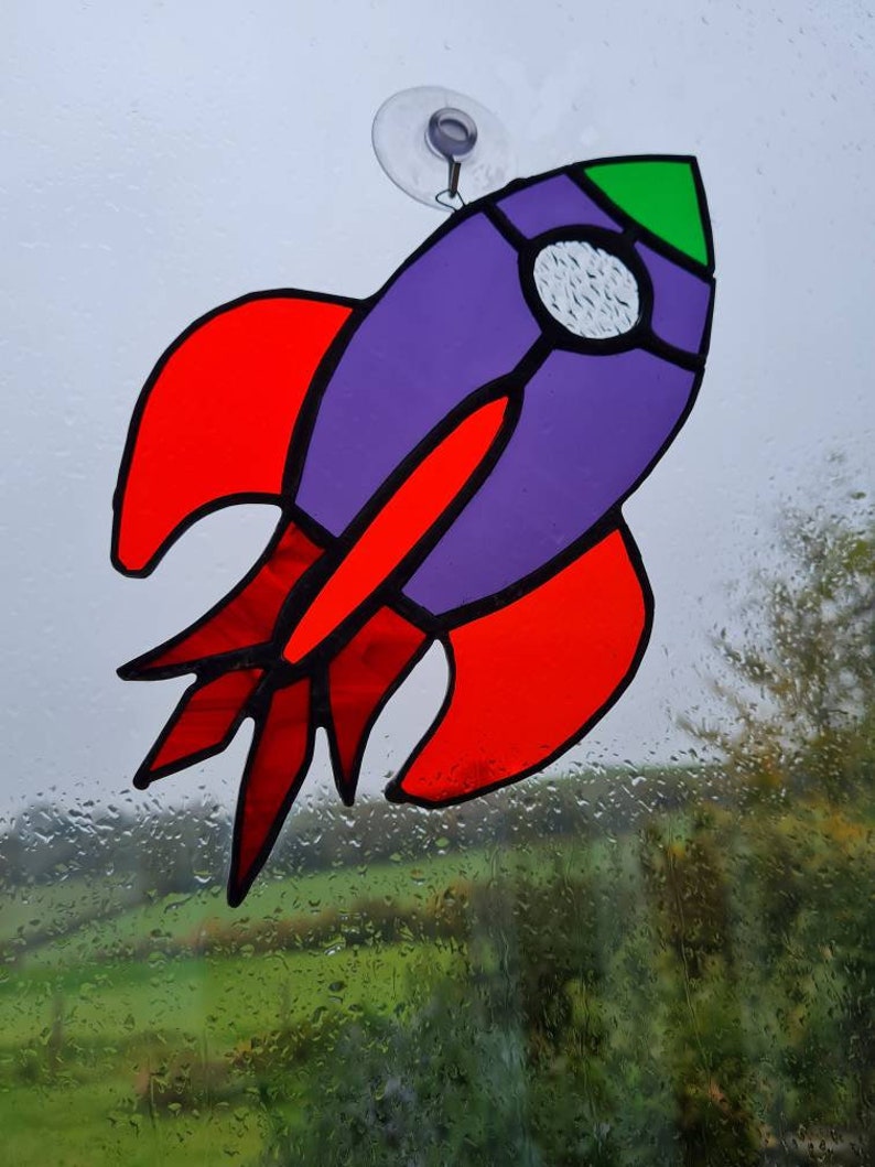 Custom Rocket Ship Stained Glass Suncatcher: Astronomy Gift - Etsy UK