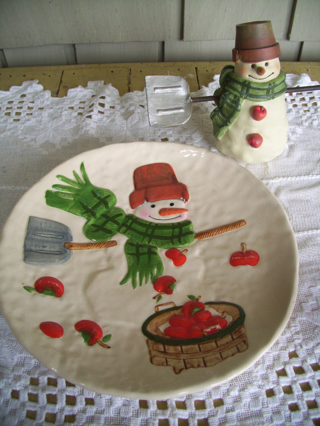 Vintage Hallmark Mitford Snowman Plate With Mitford Snowman Figurine ...