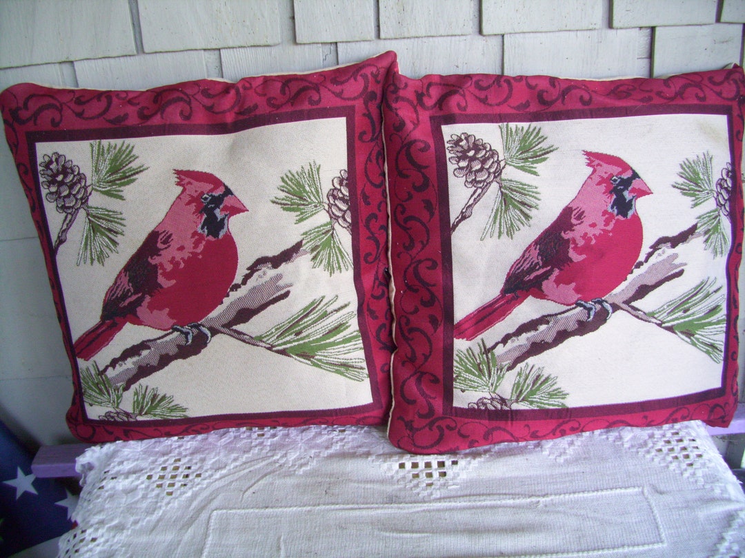 Pair 0f Vintage Cardinal Christmas Decor Pillows, 17" Square - Etsy