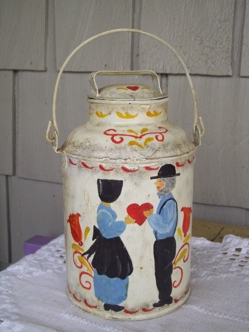Antique Pa. Dutch Tole Painted Cream Can, Antique Farmhouse Can ...