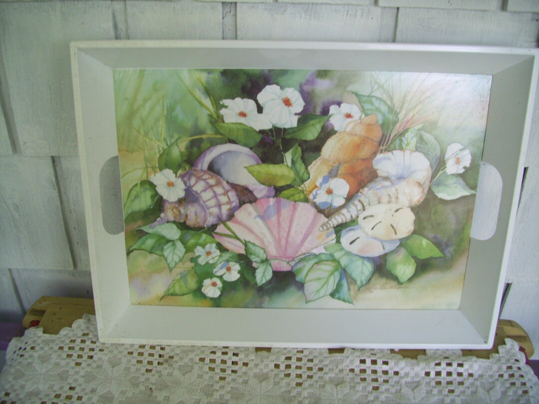 Vintage R2S Italy Large Handled Melamine Spa Tray 20" by 15", Shells ...