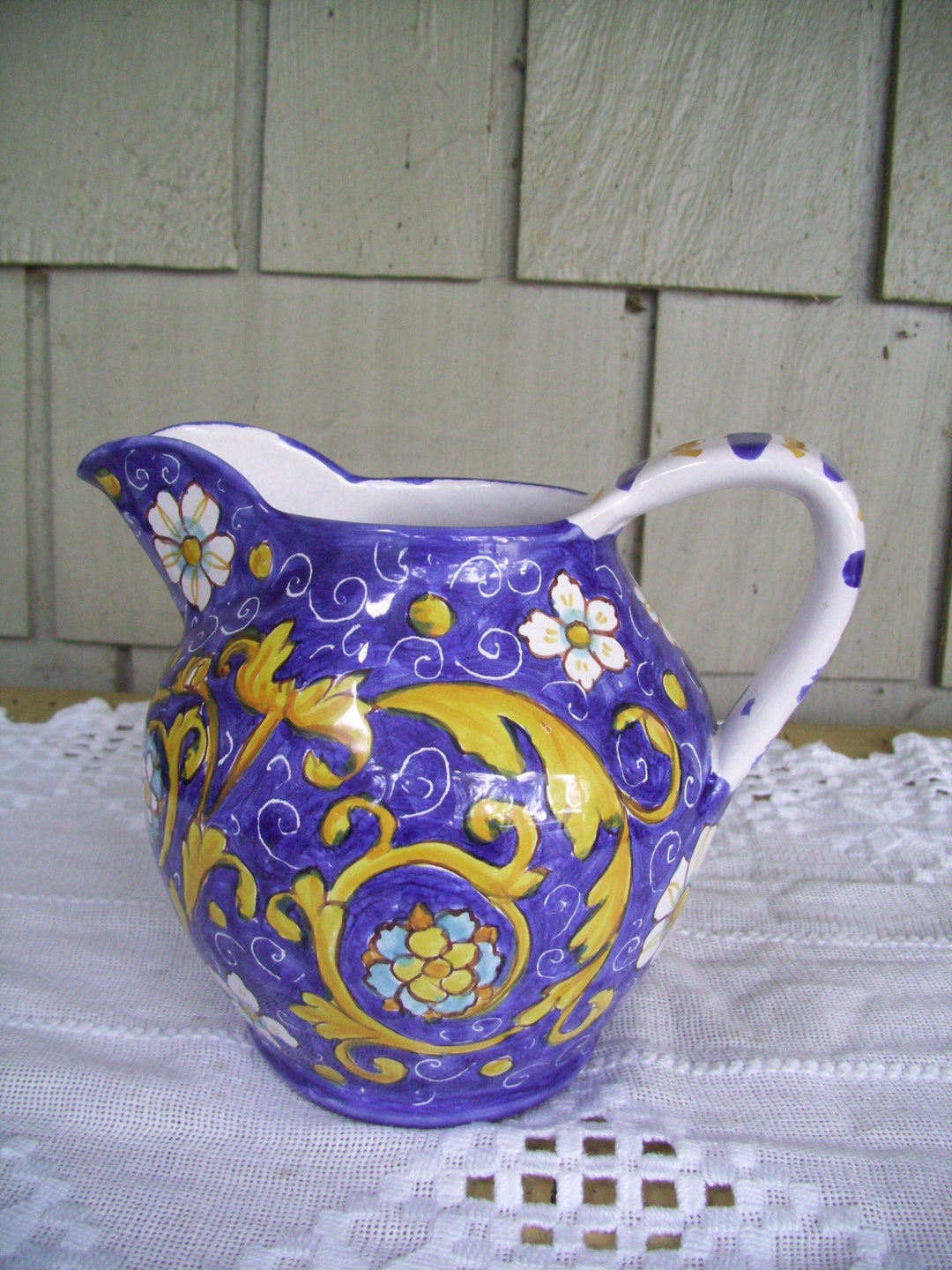 Vintage Hand Painted Tuscany Pottery Pitcher, L'eltruria Cortona Italy ...