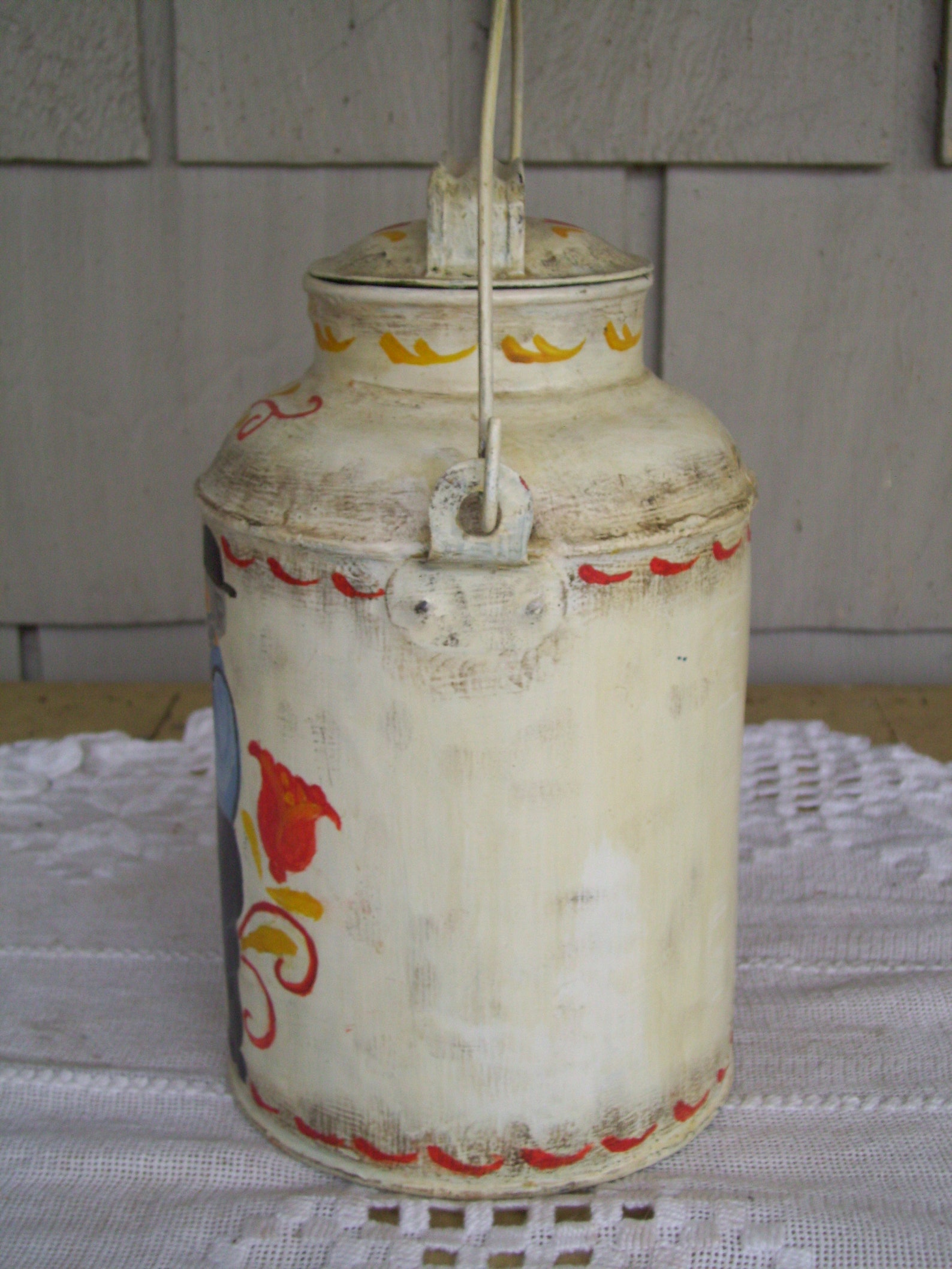 Antique Pa. Dutch Tole Painted Cream Can, Antique Farmhouse Can ...