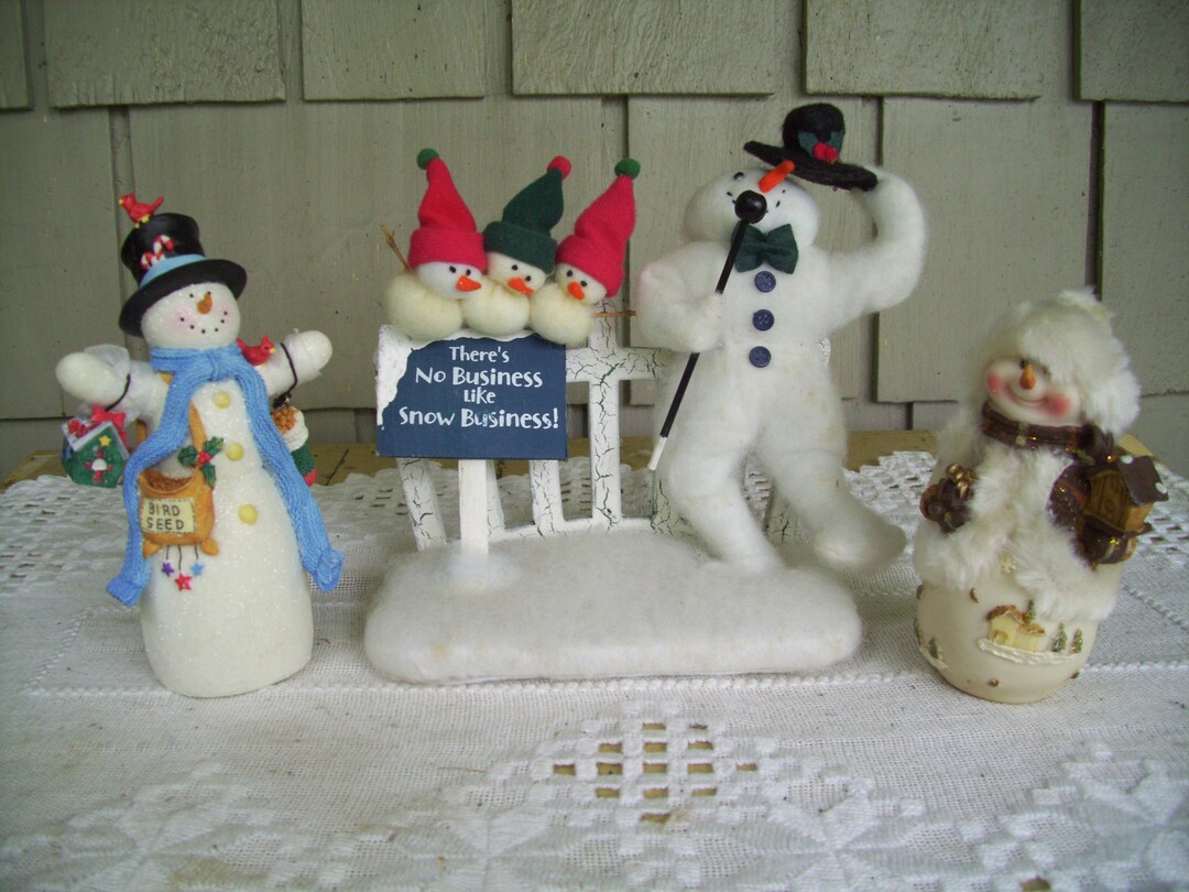 Three Vintage Snowmen Figurines "no Business Like Snow Business ...
