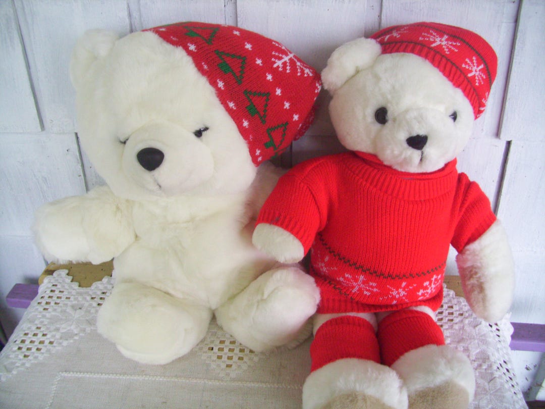 Pair of Vintage Large Polar Plush Christmas Bears 22", White With Red ...