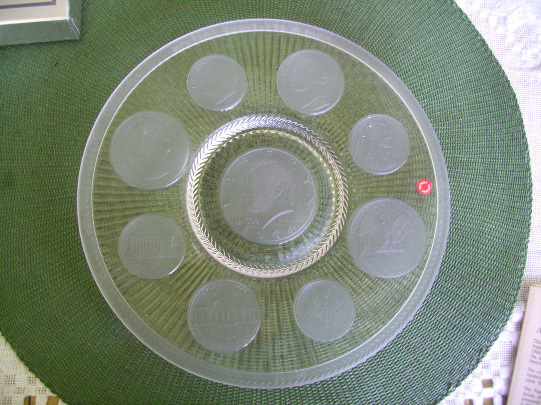 Vintage 1964 Kennedy Cystal Coin Plate 9", Imperial Glass, Made in USA ...