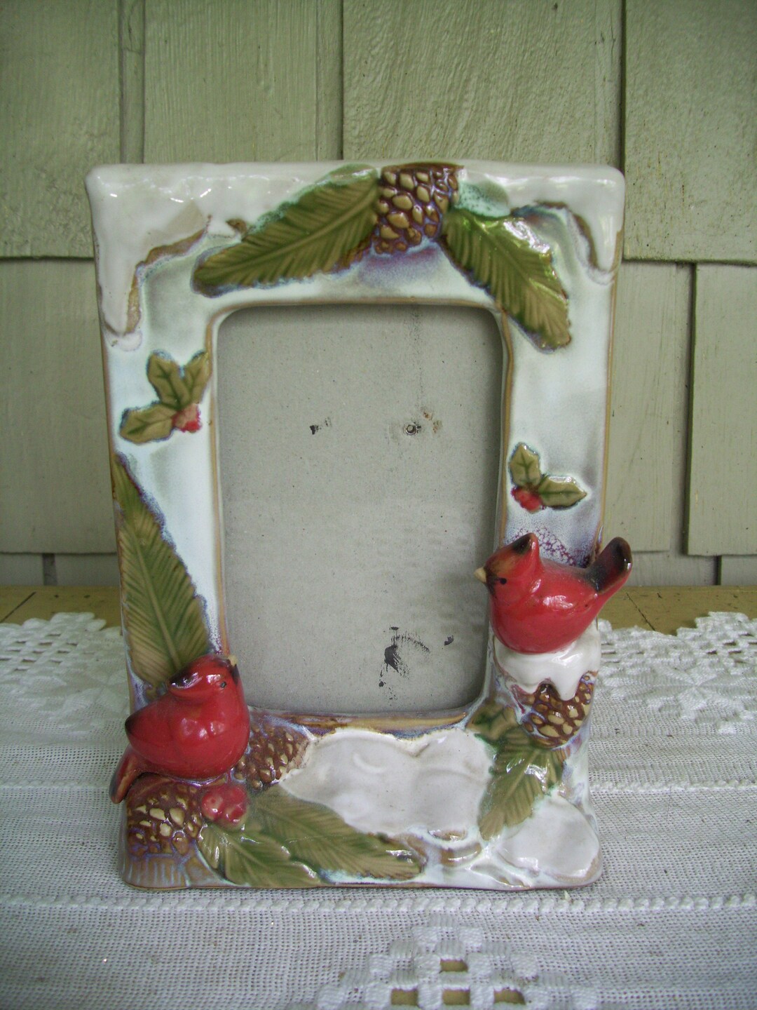 Vintage Ceramic Tabletop Picture Frame 4 by 6, Winter Cardinals ...