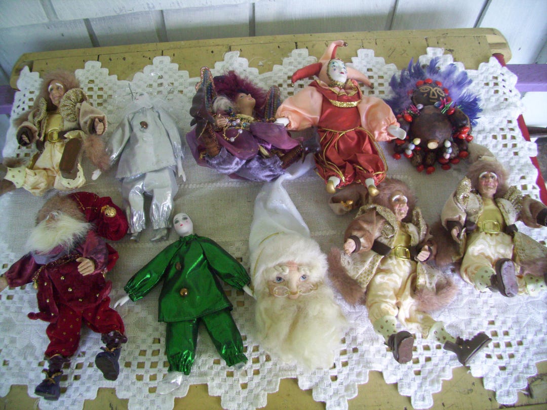 Ten Vintage Detailed Harlequin Jester Santa Ornaments, Christmas Tree ...