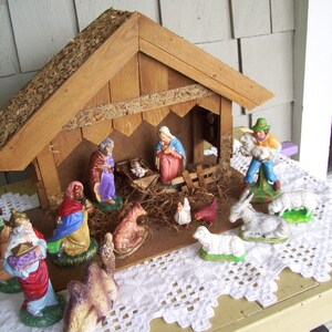 Vintage Wooden Nativity Set With Fourteen Figurines, Mid-century ...