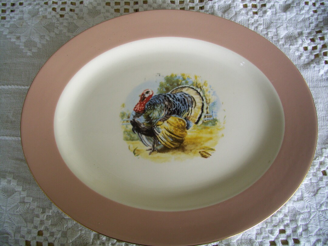 Vintage Homer Laughlin Oval Turkey Platter With Rose Border and Gold ...