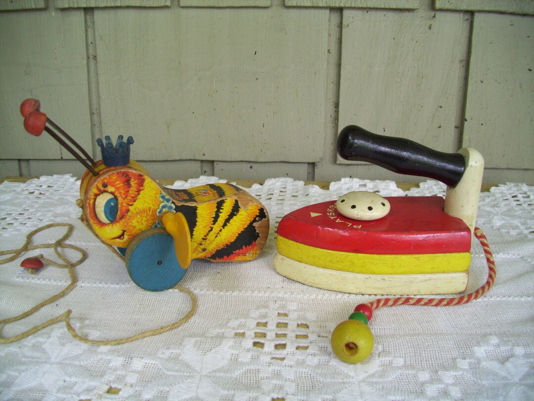 Two Vintage 1950's Wooden Toys, Playskool Iron Puzzle and Fisher Price ...