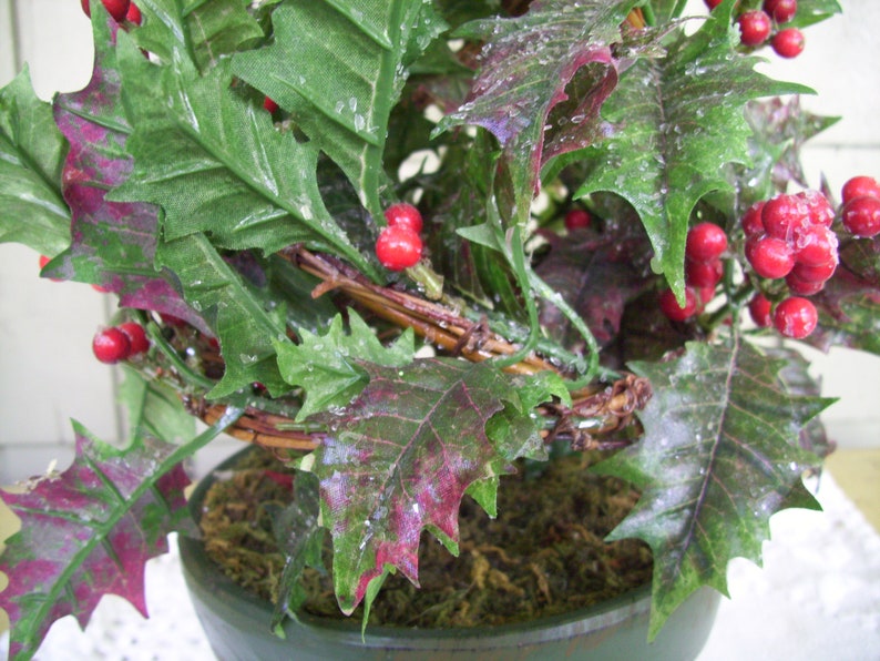 Vintage Artificial Holly Berry Tabletop Topiary Tree | Etsy