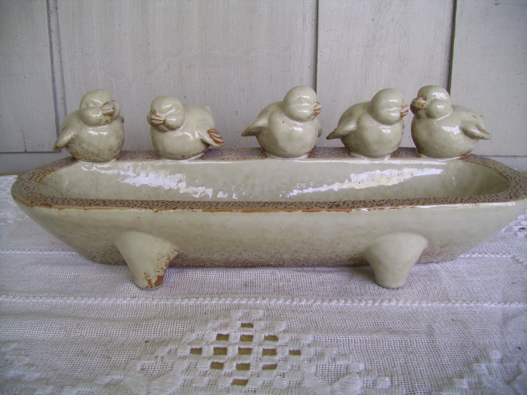 Vintage Pottery Garden Five Birds Planter Bird Bath, Art Pottery ...