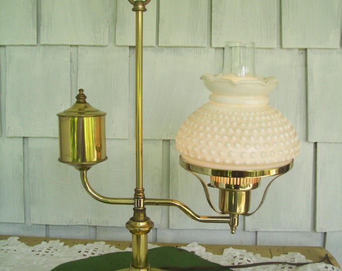 Vintage Electric Brass One Arm Student Hurricane Lamp With Milk Glass ...