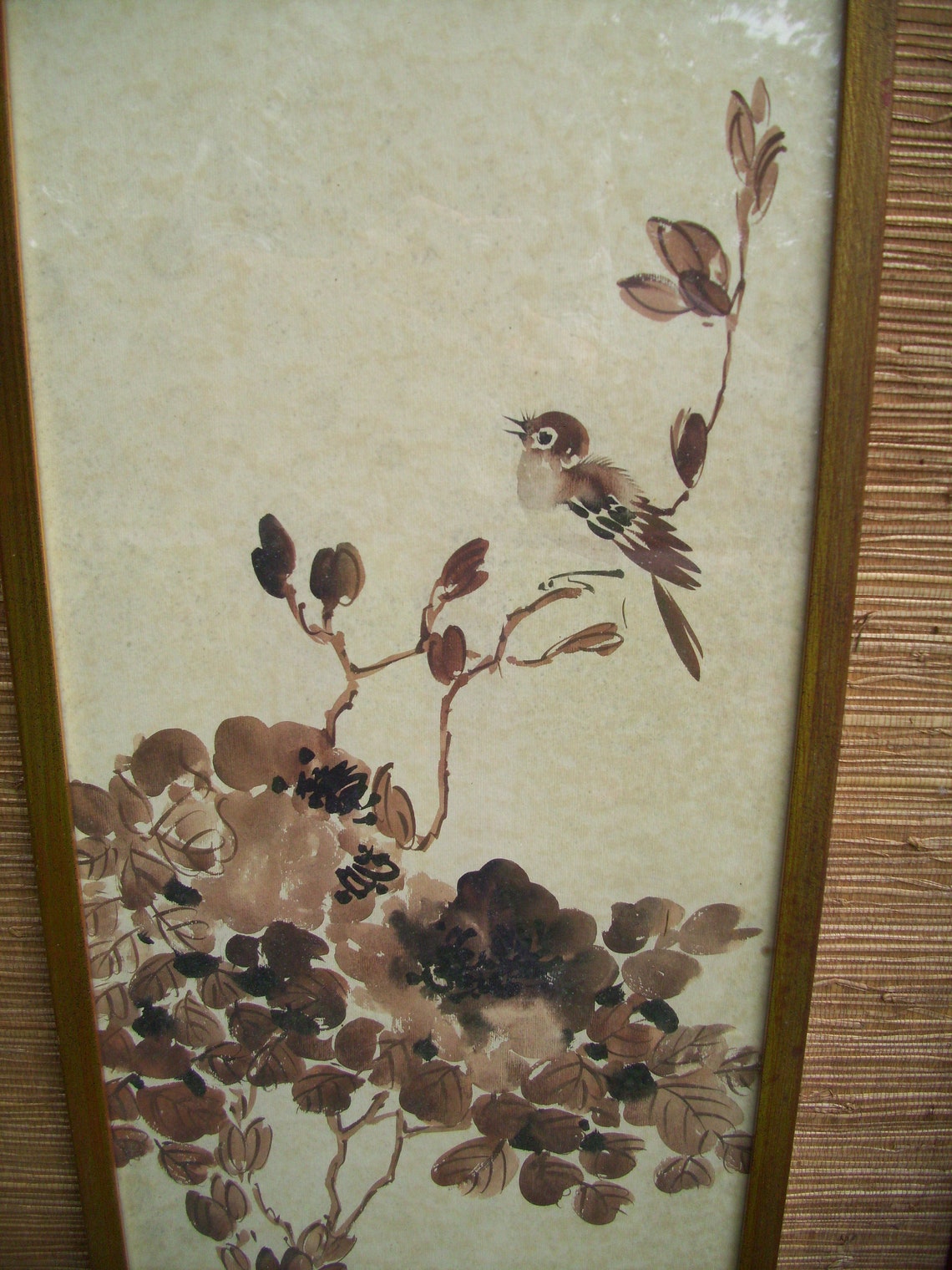 Pair of Large Mid-century Asian Sparrow Pictures Asian Wall - Etsy