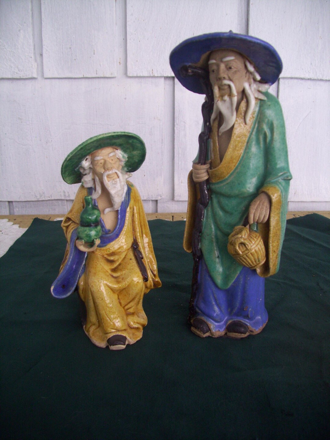 Two Vintage Sandstone Pottery Chinese Mud Men With Jugs, 6,5" and 9 ...