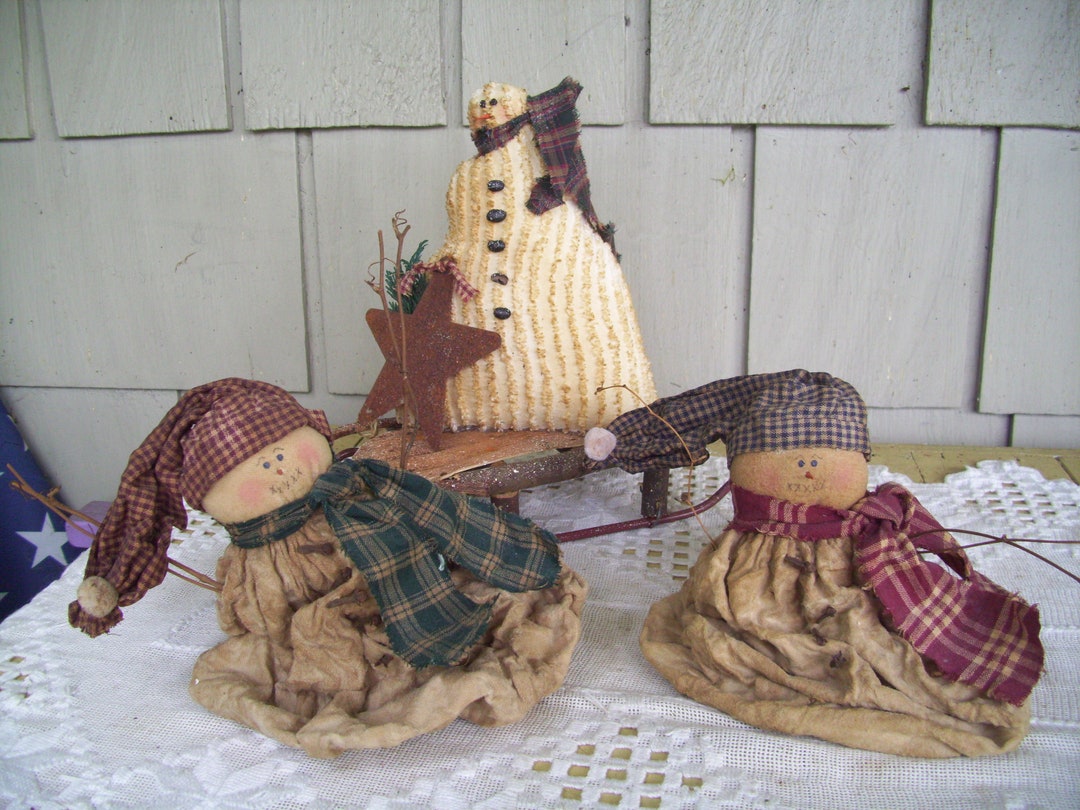 Three Vintage Fabric Mache Snowmen Figurines, Snowman Decor Lot ...