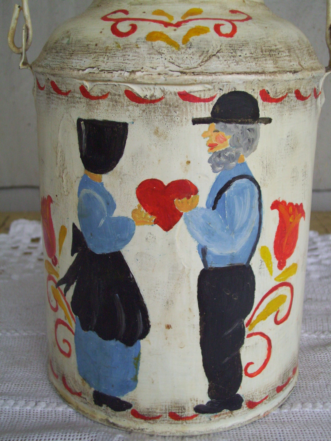 Antique Pa. Dutch Tole Painted Cream Can, Antique Farmhouse Can ...