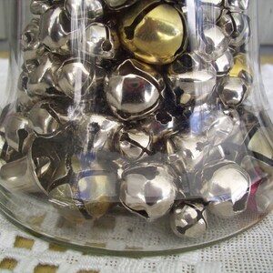 Vintage Clear Glass Bell Candy Jar Filled With Jingle Bells, Christmas ...