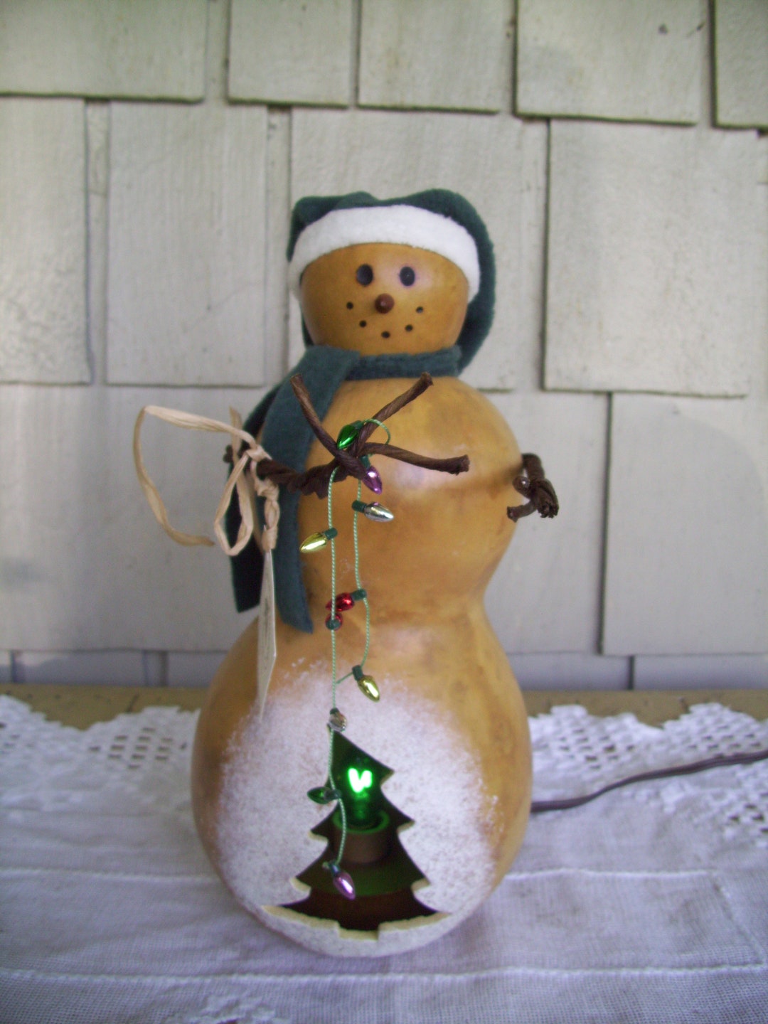 Vintage Lighted Snowman Gourd 12.5, Made in Pa. by Meadowbrooke Gourds ...