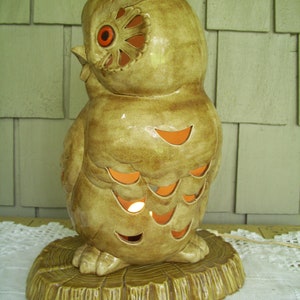 Vintage Large Ceramic Reticulated Owl Accent Lamp 18" With Lighted Base ...