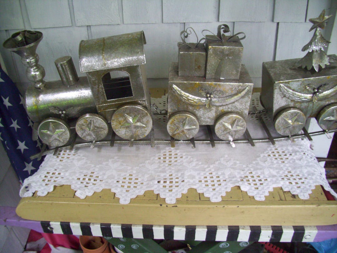 Vintage Large Metal Art Christmas Train 36" for Mantel Floor or ...