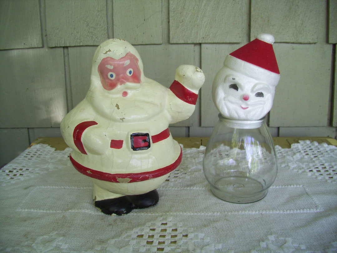 Two Vintage Mid Century Santas, Painted Cardboard Santa, Styrafoam ...